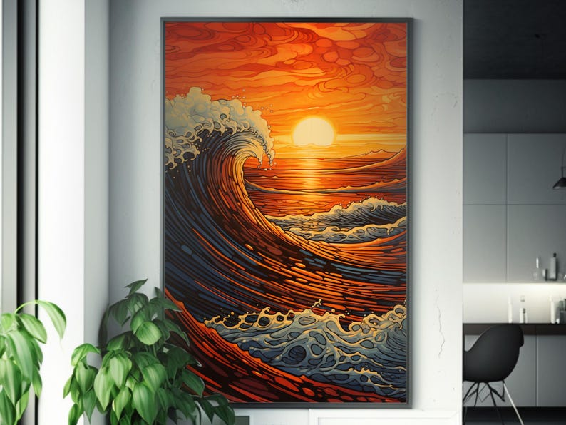Psychedelic Ocean Art | Wave Poster | Surreal Sea Painting | Abstract ...