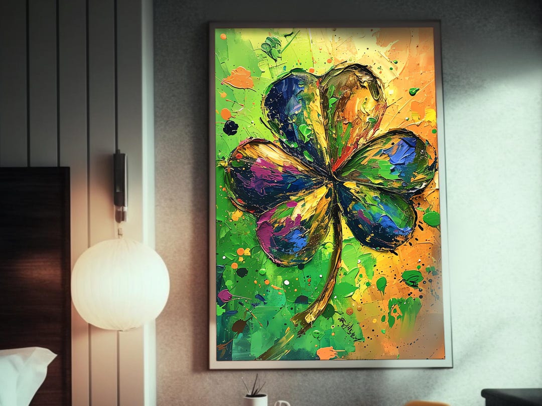 Colorful Four Leaf Clover Poster | Folk Art Print | Lucky Clover Art ...