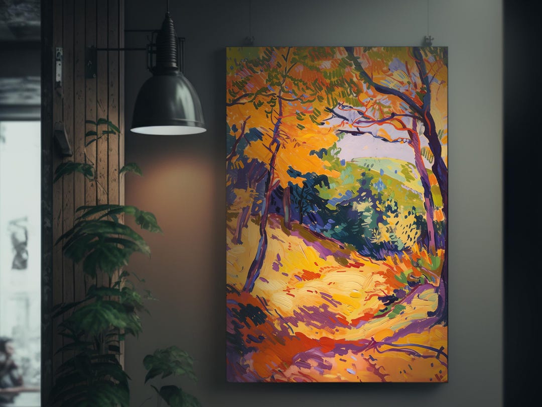 Vibrant Fauvism Trees Field Artwork - Gouache Painting Landscape Poster ...