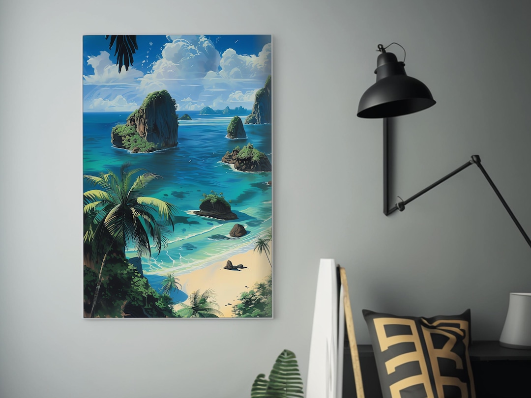 Tropical Island Art | Palm Trees Matte Painting | Photorealistic Print ...