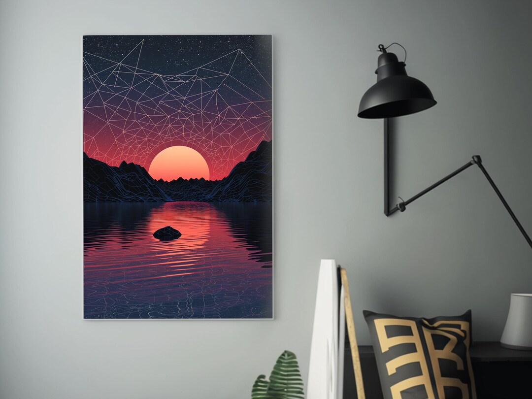 Geometric Sunset Poster | Generative Art Print | Polygon Style ...