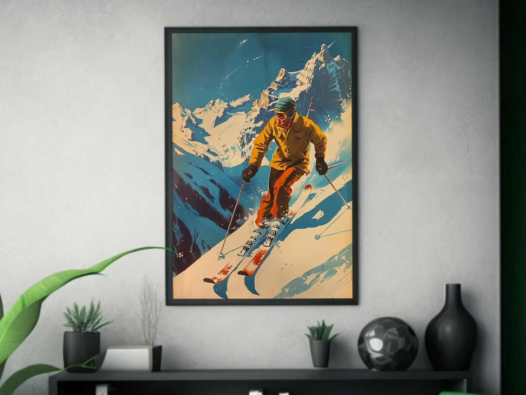 Vintage 1970s Skiing Poster Retro Snow Slope Print Vorticism Inspired ...