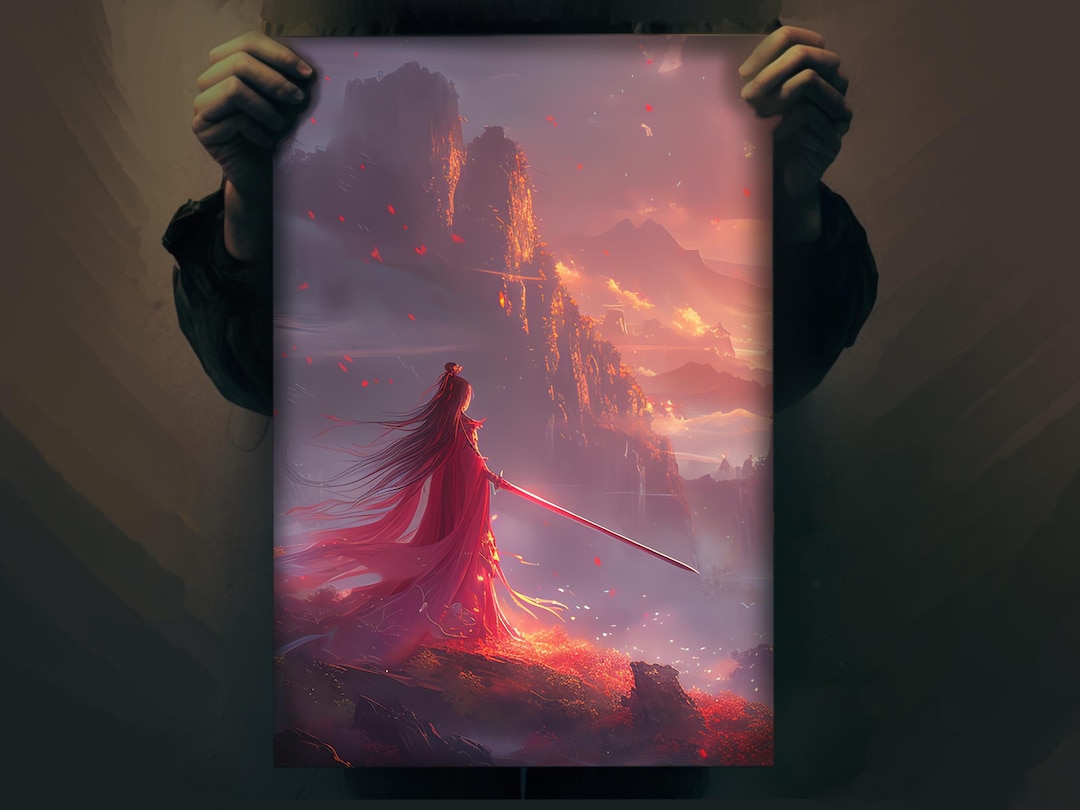 Fantasy Art Matte Poster Sword-wielding Woman on Hill Xianxia Wuxia ...