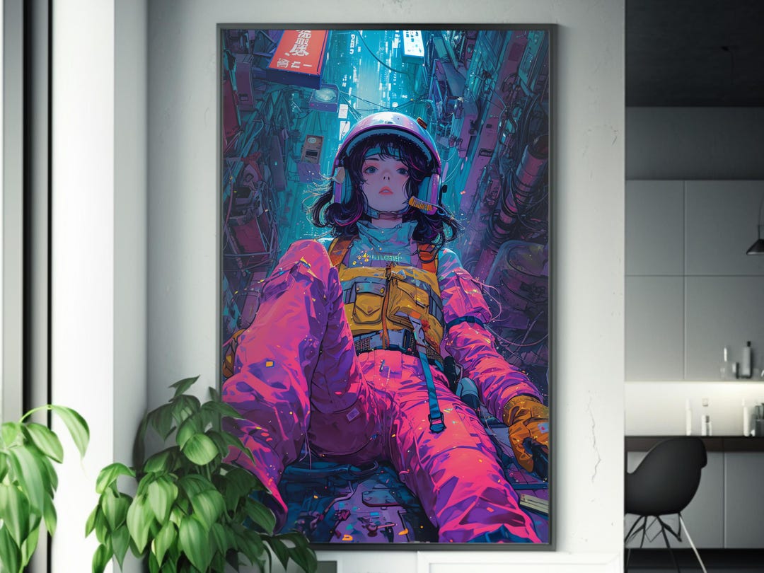 Cyberpunk Anime Space Poster | Female Astronaut Art | Futuristic Cyber ...