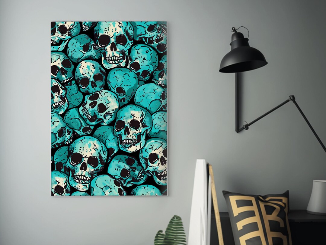 Blue Skulls Vector Art Poster Neoplastic Skulls Design Liminal Void ...
