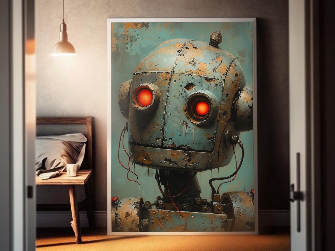 Cyberpunk Robot Poster Rusty Steampunk Design Red Eyed Automaton Sci-fi ...