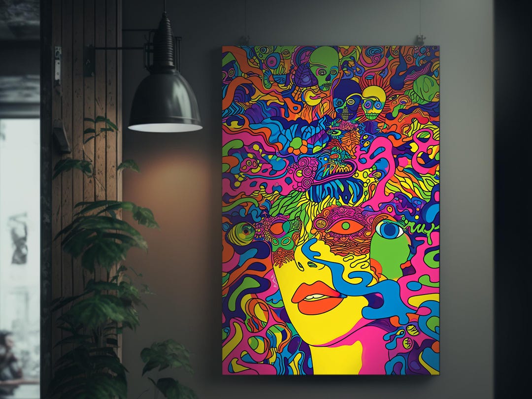 Psychedelic Woman Face Art - Cosmic LSD Style Psychedelic Illustration ...