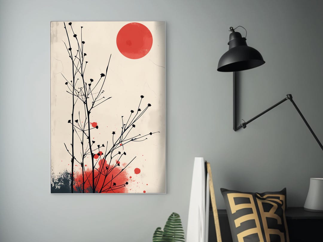 Ukiyo-e Style Tree Poster Red Sun Artwork Screenprint Art Inspired by ...