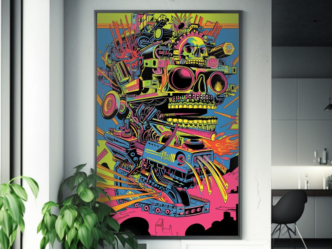 Cyberpunk Robot Skull Art Futuristic Nuclear Print Cyber Skeleton ...