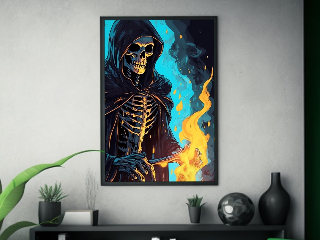 Grim Reaper Art Skeleton Print D&D Lich Poster Vanitas Wall Art Black ...