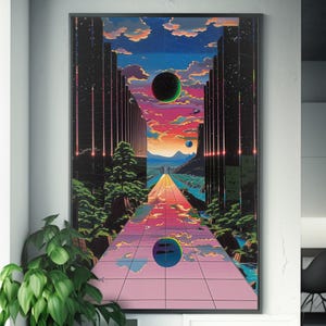 Cyberpunk Space Station Artwork Retrofuturism Synthwave Print Planetary ...