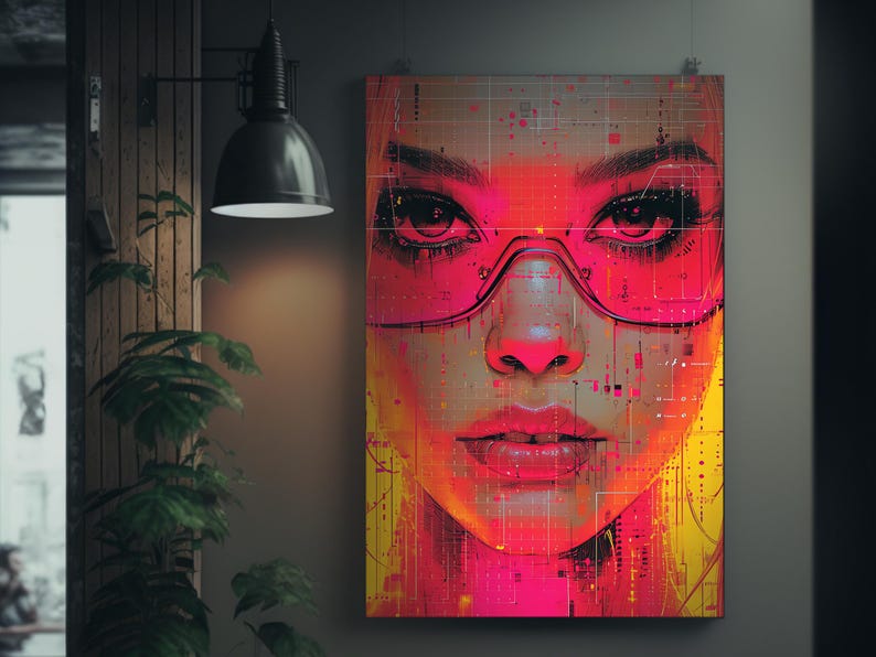 Cyberpunk Art Print Stunning Female Portrait With Glasses Analytical ...