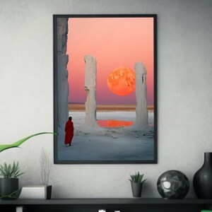 Red Robed Figure in Snow: Space Art Matte Poster | Mars Monastery ...