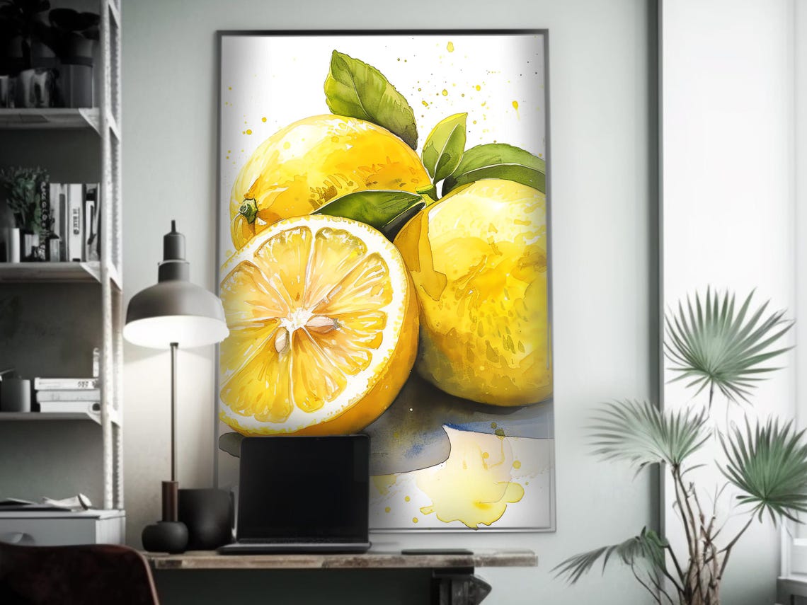 Lemon Halves Poster Watercolor Painting Print Ultrafine Artwork Citrus ...