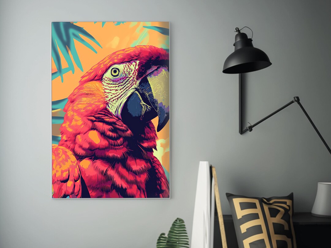 Psychedelic Parrot Poster Palm Tree Art Ultrafine Detail Painting High ...
