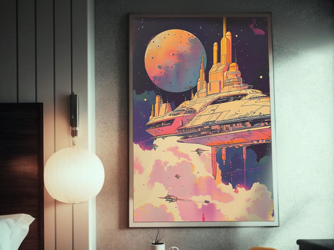 Retrofuturism Poster Art: Extravagant Spaceship Soaring Skyward, Futuristic Style, Behance ...