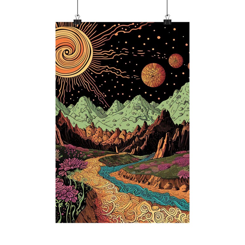 Psychedelic Mountain River Art | Cosmic Lsd-inspired Poster | Ski ...