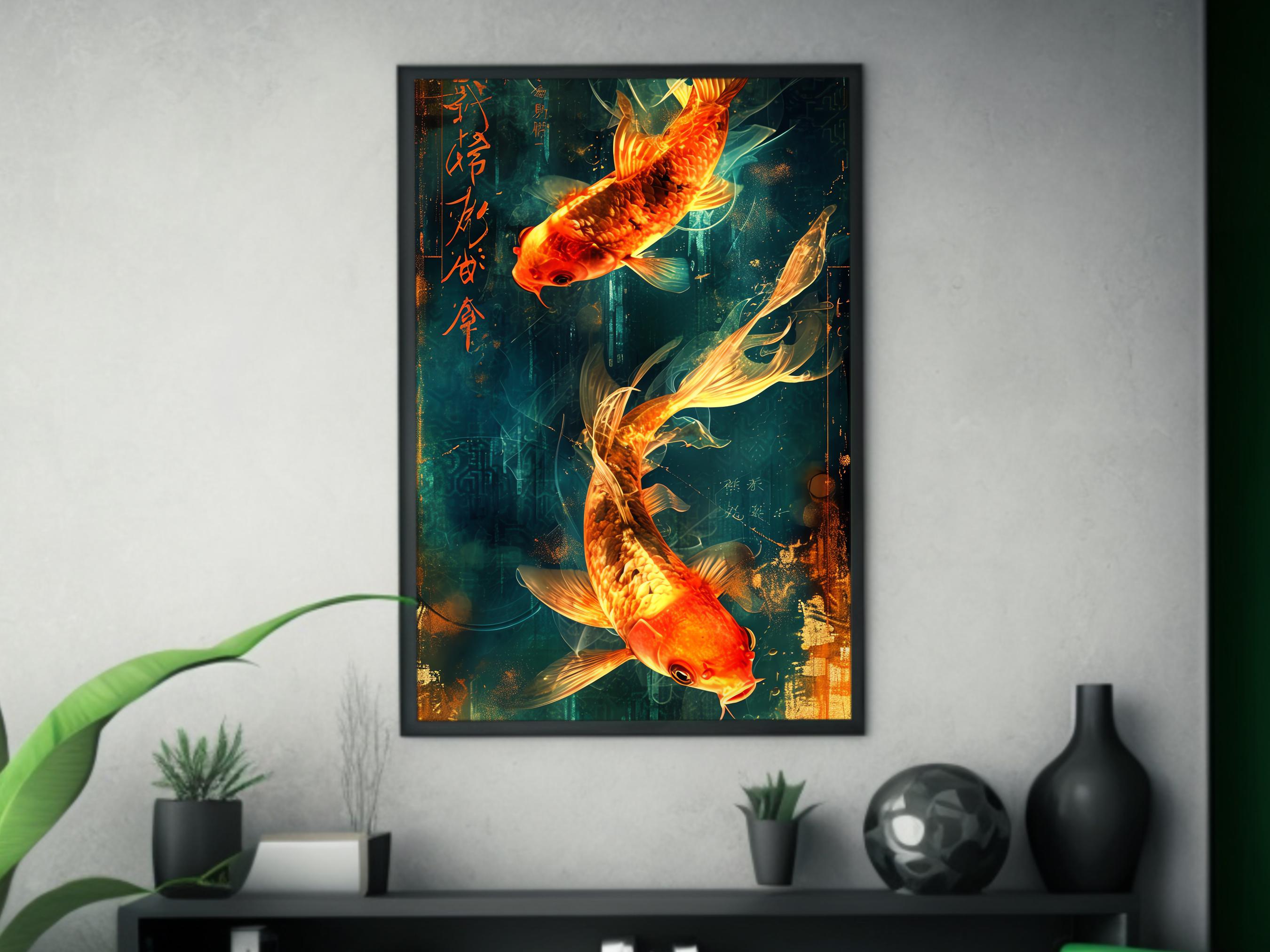 Surreal Koi Fish Pond Silk Screen Poster Pop Art Water Exoskeleton ...