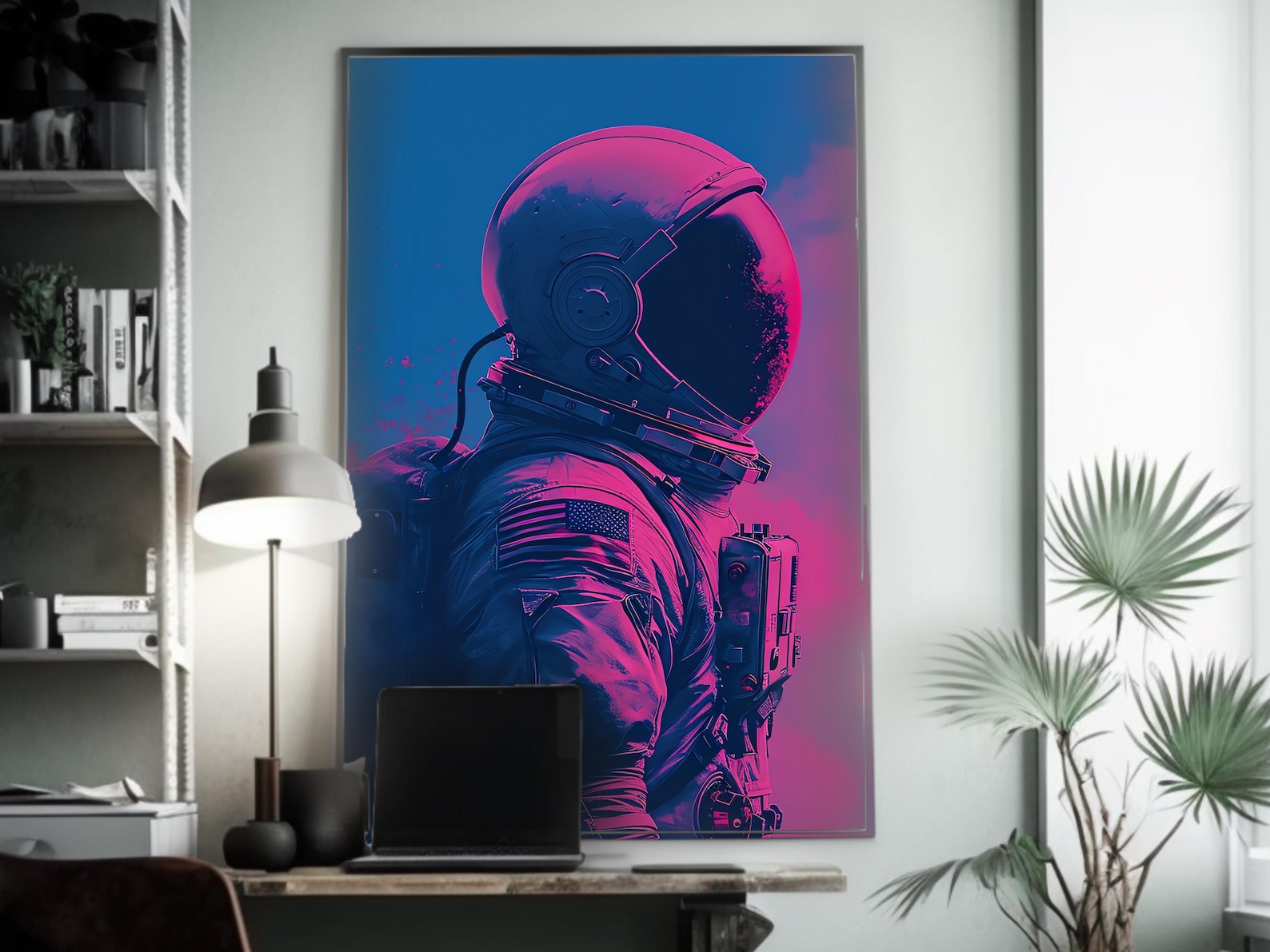 Space Suit Vector Art Synthwave & Retrowave Colors Astronaut Helmet Sci ...