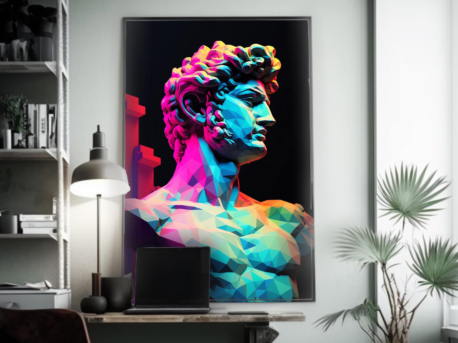 Renaissance-inspired Low-poly Art Poster Detailed 3D Geometric Neon ...