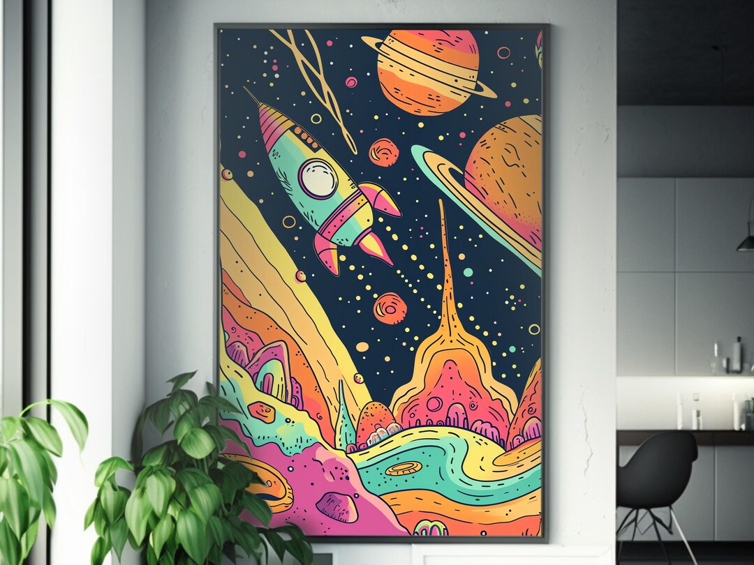 Psychedelic Space Rocket Poster Retro Comic Book Art Print Planets and ...
