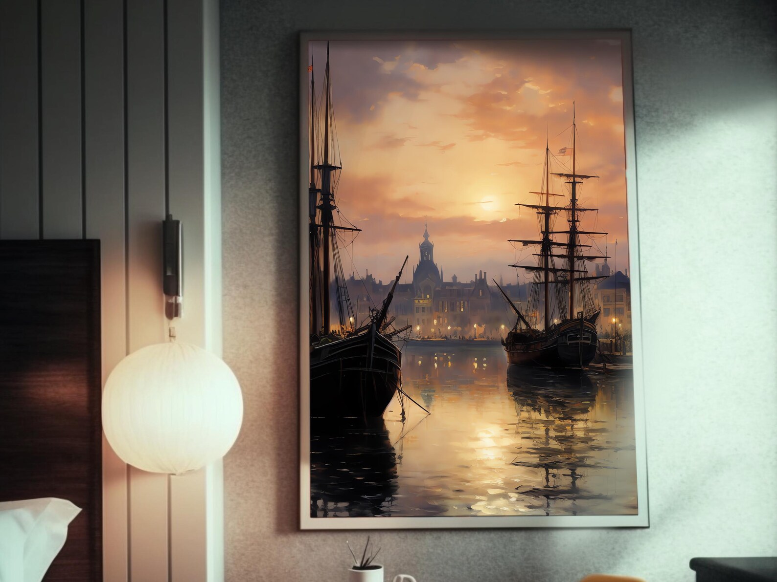 Victorian Harbor Night Scene | Fantasy Art Poster | Antique Ships ...