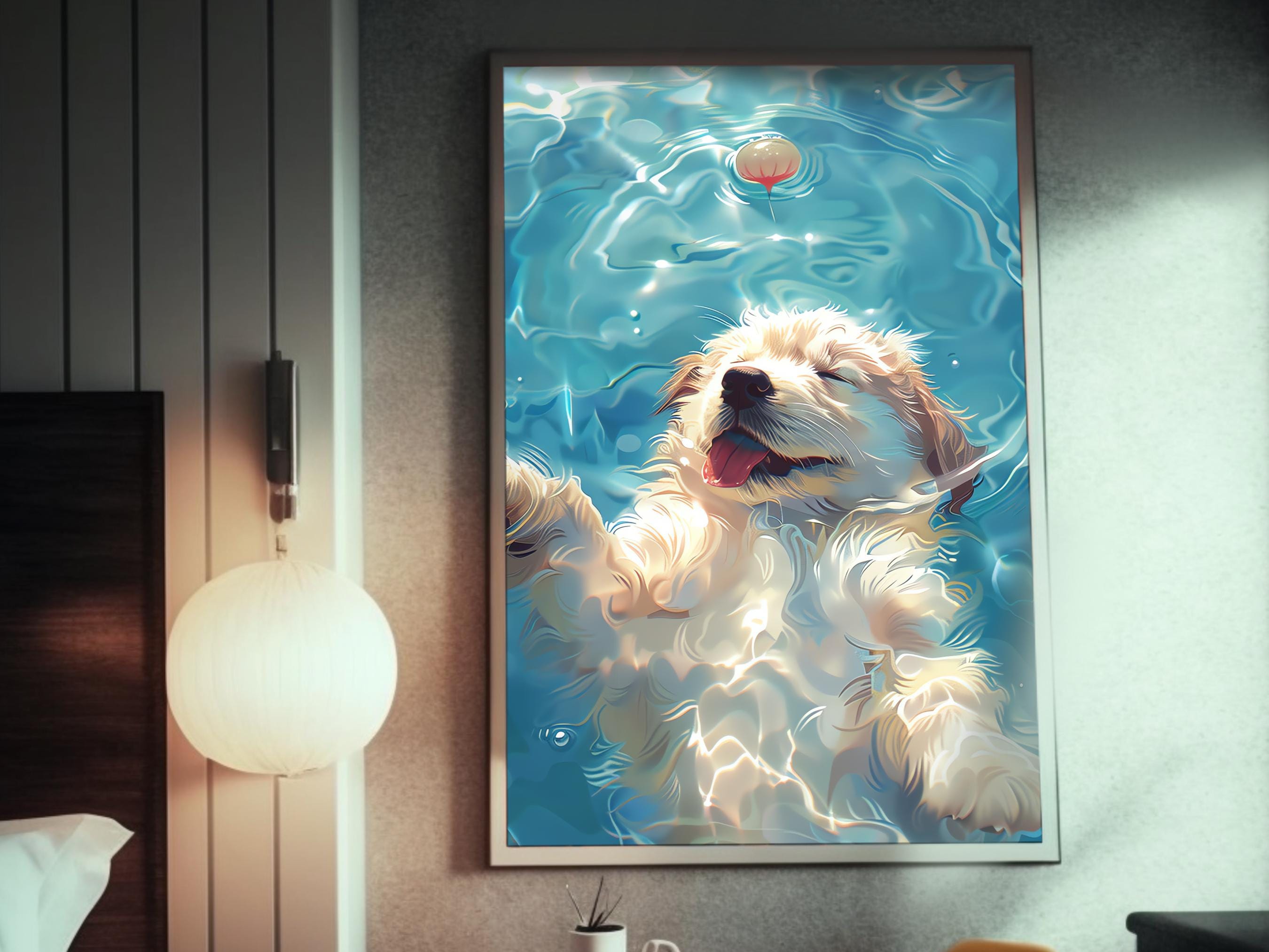 Floating Dog Furry Art Poster Photorealistic Painting Detailed Digital ...