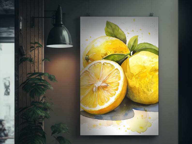 Lemon Halves Poster Watercolor Painting Print Ultrafine Artwork Citrus ...