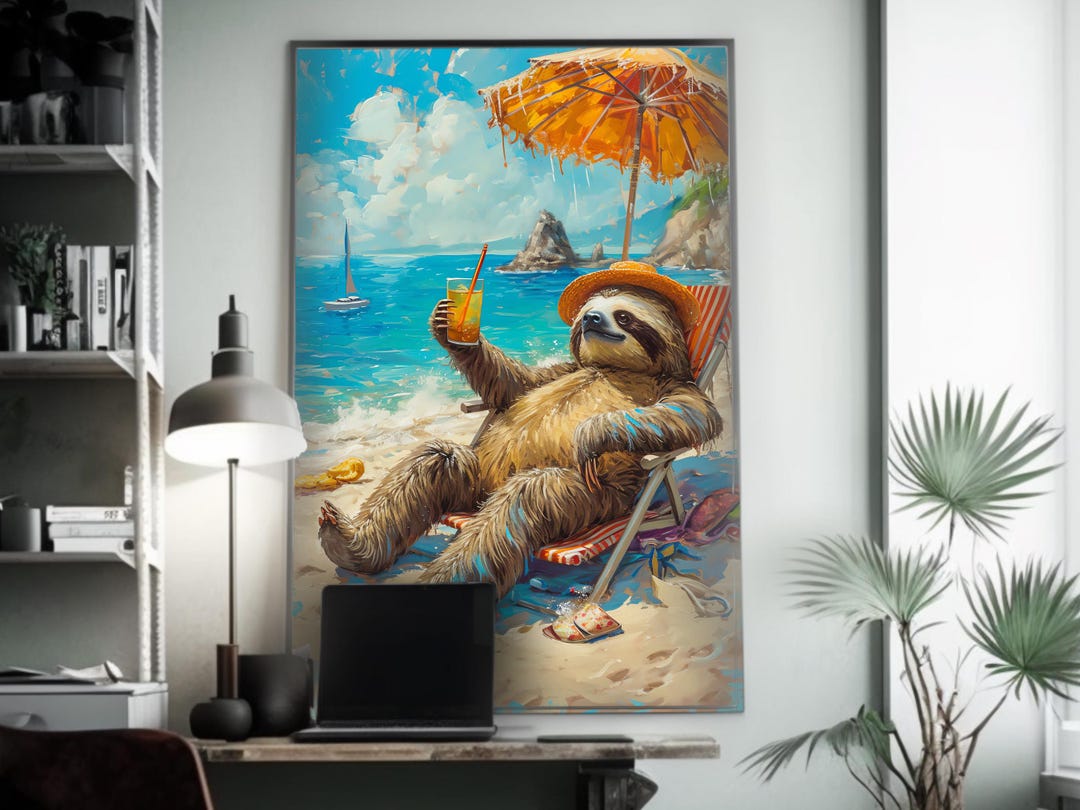 Sloth King of Cups Beach Chair Art Print Furry Anthropomorphic Animal ...