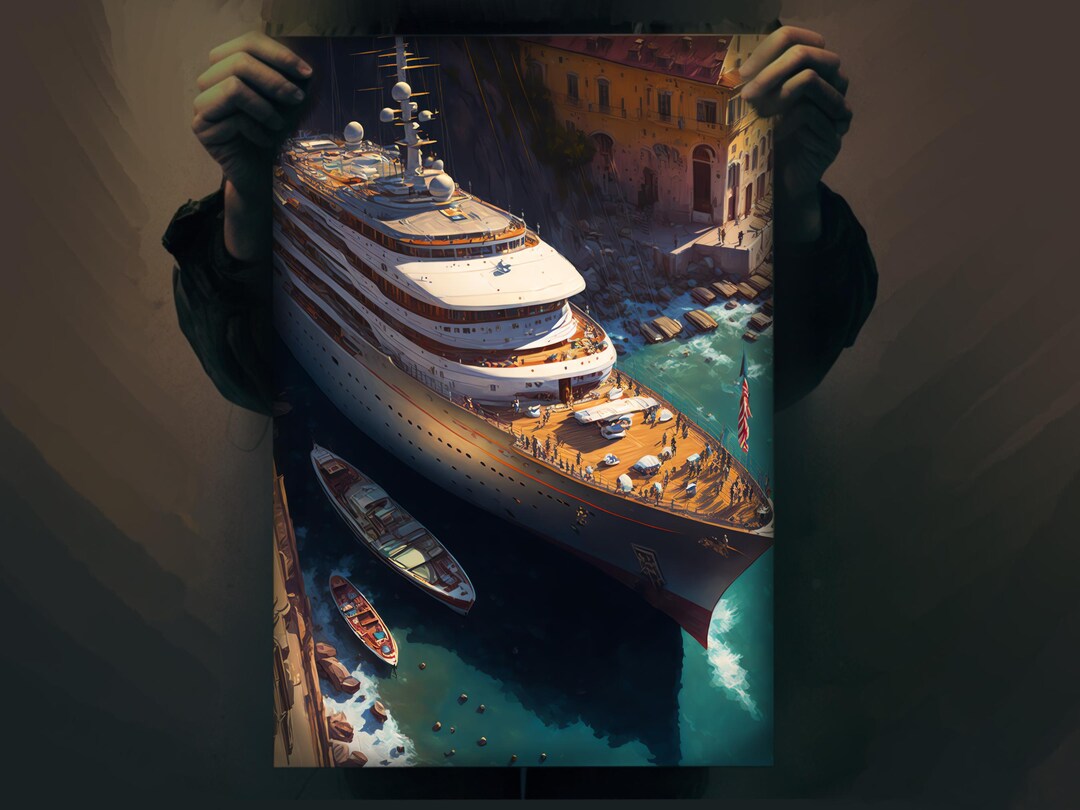 Vintage Harbor Cruise Ship Art Poster - American Scene Inspired Print ...