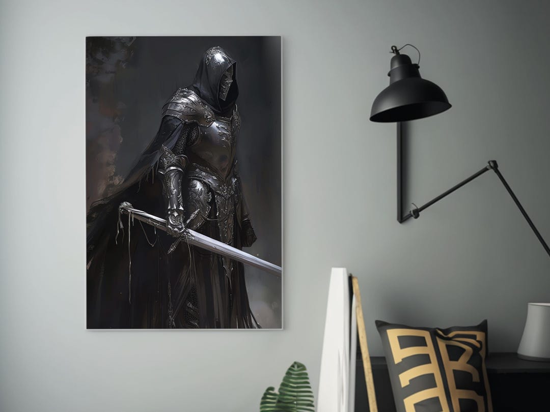 Gothic Fantasy Warrior Poster | Heroic Swordsman Art | Silver Armor ...