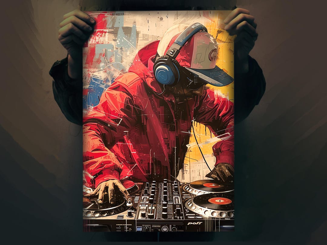 Turntablism Graffiti Poster Funk Art Style DJ Playing Music Award ...
