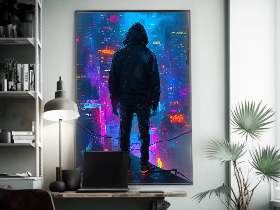 Cyberpunk Cityscape Poster Retrofuturism Art Print Neon Dream Colors ...