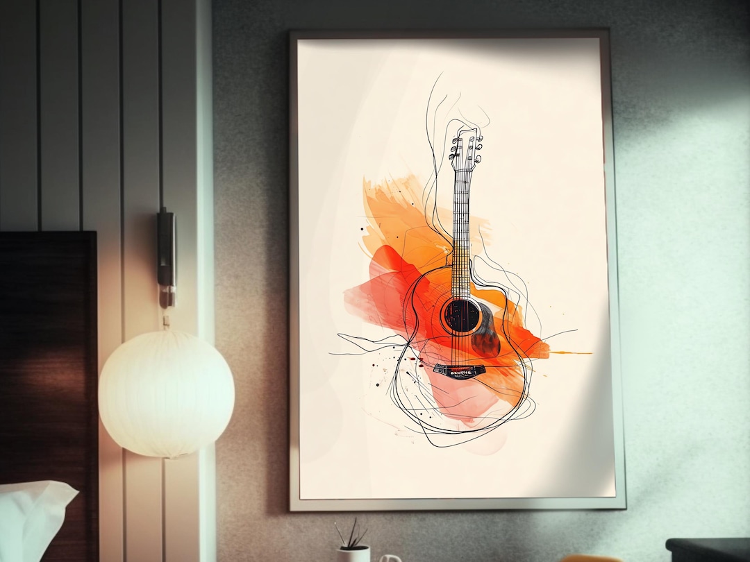 Funky Acoustic Guitar Art Poster Digital Illustration by Award ...