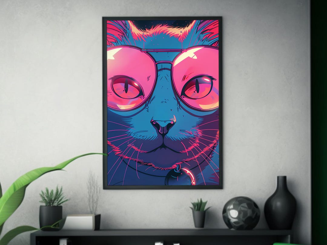 Cyberpunk Cat Poster Funk Art Synthwave Style Cat-themed Art 80s ...