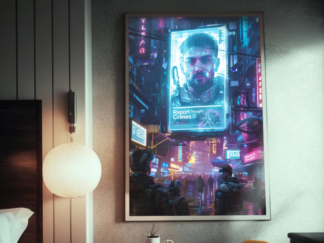 Cyberpunk Street Scene Poster Retrofuturism Art Print Night Cityscape ...