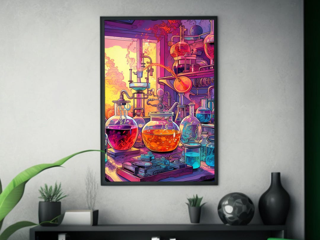 Fantasy Alchemist Laboratory Art Colorful Science Poster Comic Book Style Analytical Magic ...