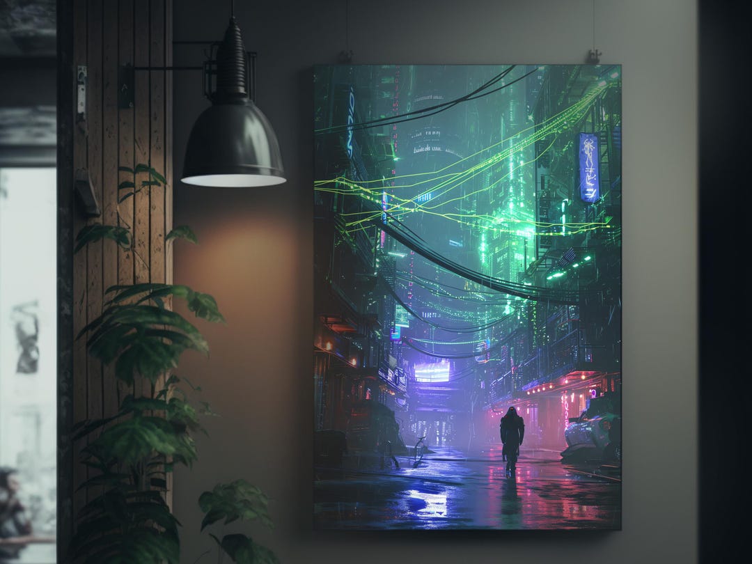 Cyberpunk Urban Street Poster Night Cityscape Scene Retrofuturism Art ...