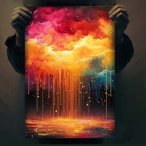 Abstract Sunset Watercolor Psychedelic Drip Art Vibrant Masterpiece ...