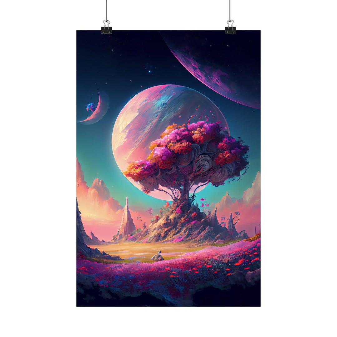 Colorful Fantasy Tree in Desert Digital Painting Otherworldly Landscape ...