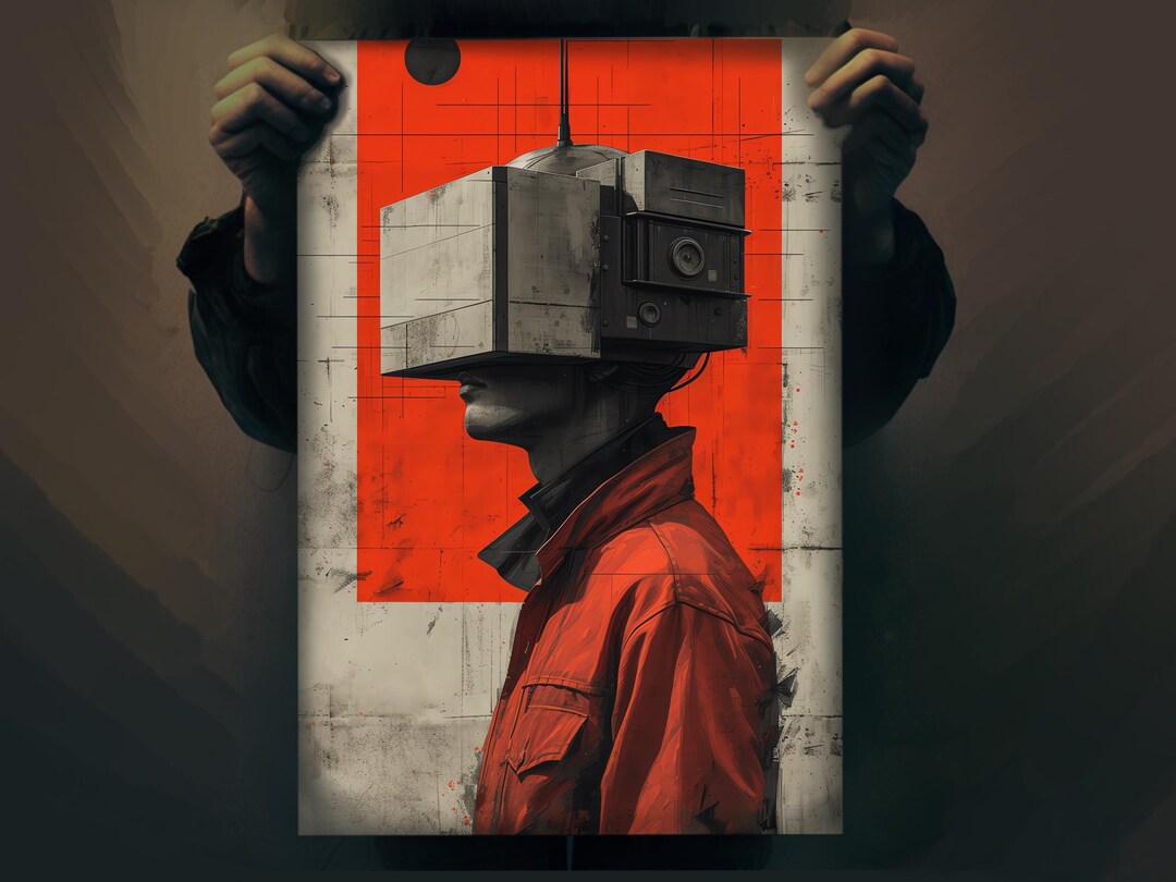 Cyberpunk Poster Art Box Head Man Retrofuturism Art Sci-fi Industrial ...