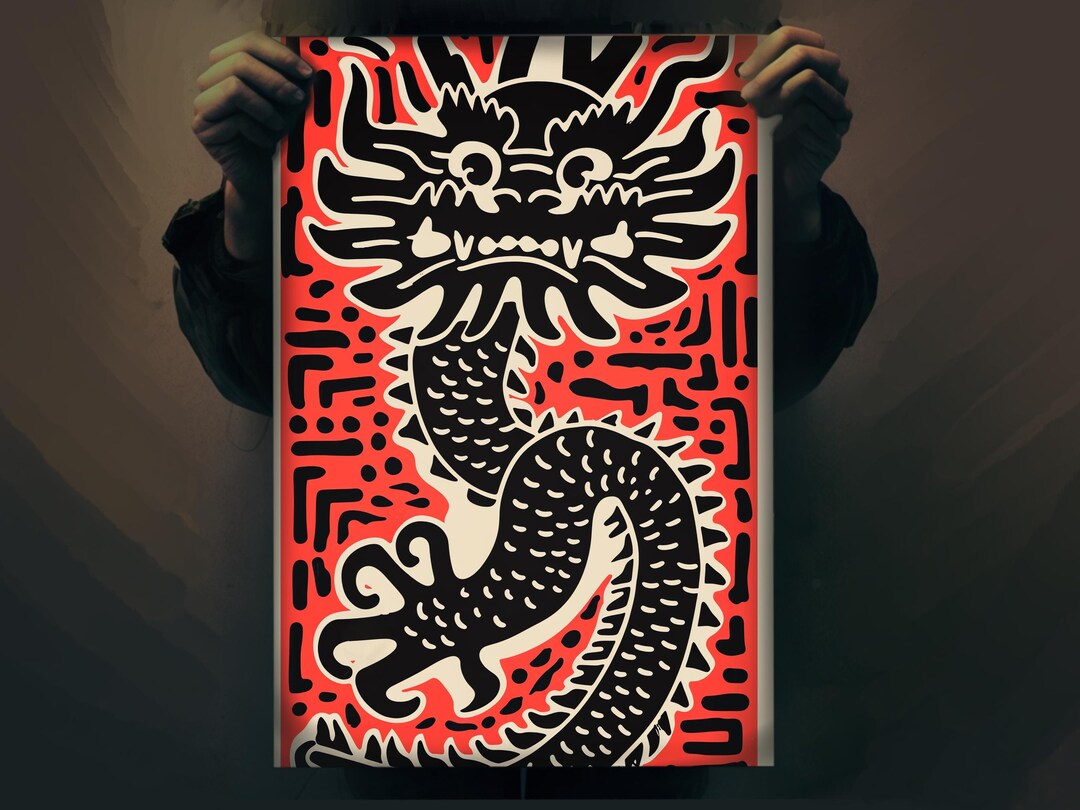Dragon Silk Screen Poster Eishōsai Chōki Inspired Art Cloisonnism Style ...
