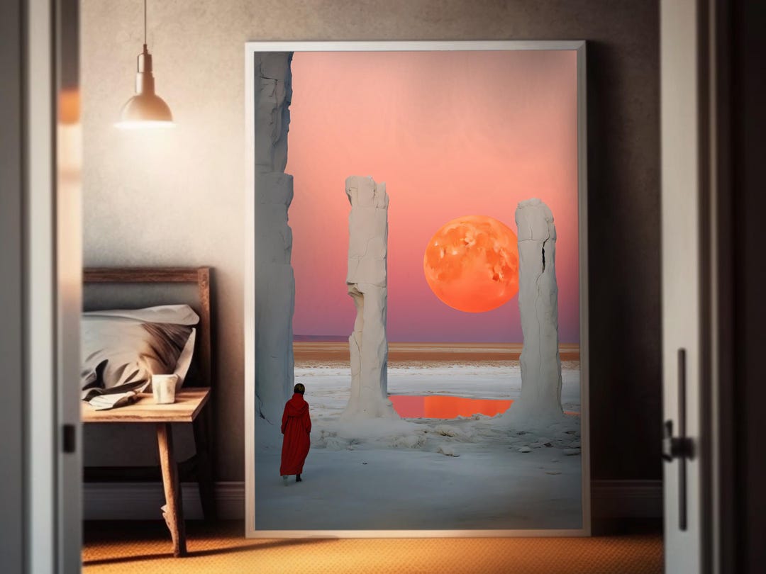 Red Robed Figure in Snow: Space Art Matte Poster | Mars Monastery ...