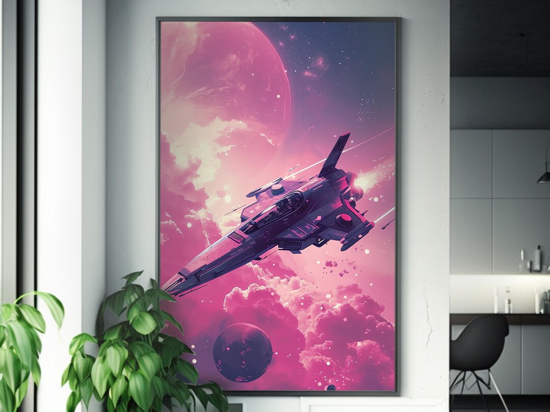 Neon Pirate Spaceship Poster Sci-fi Concept Art Space Art Synthwave ...