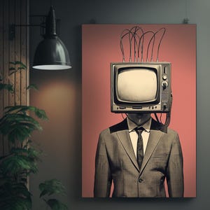 Cyberpunk TV Head Poster | Surreal Art Print | Man in Suit | TV Static ...