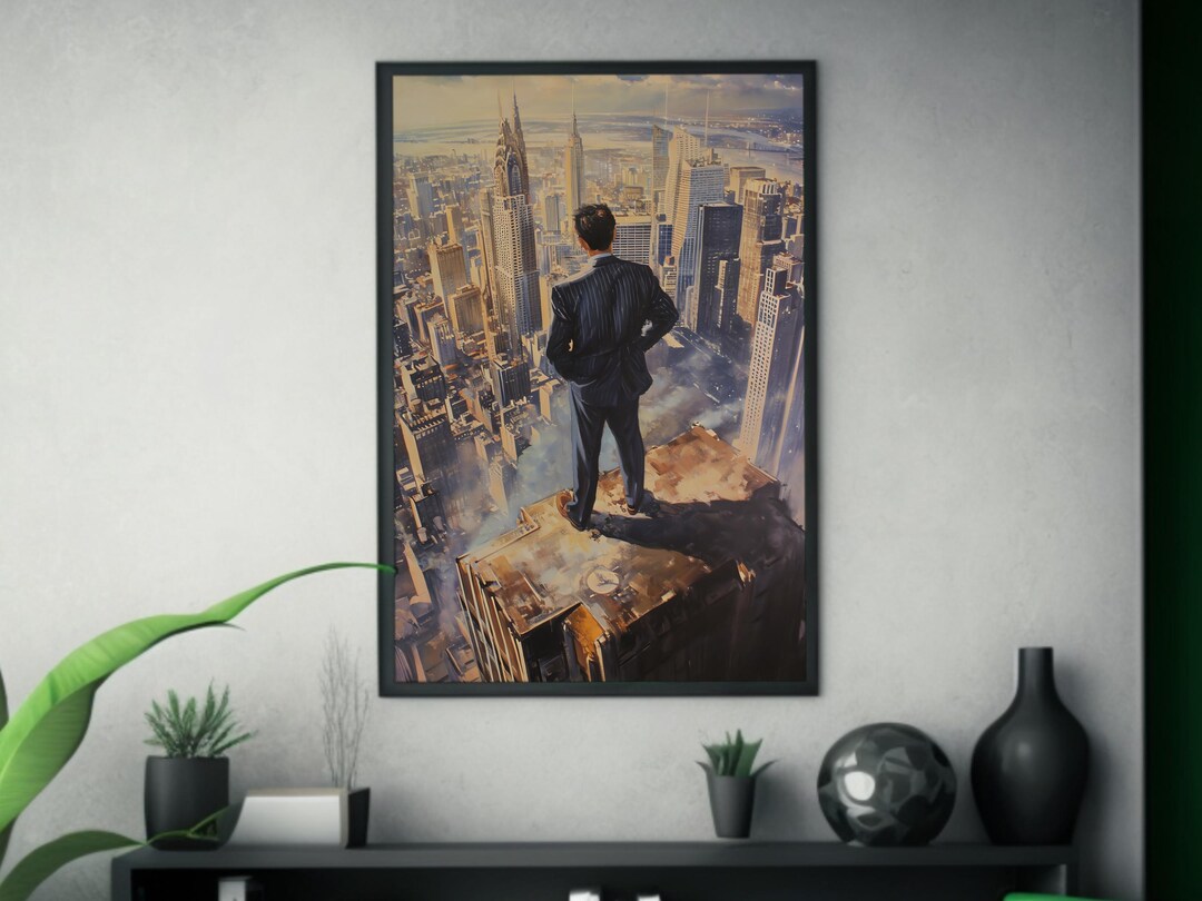 Hyper-detailed Oil Painting | Man on Skyscraper Rooftop | Fantastic ...