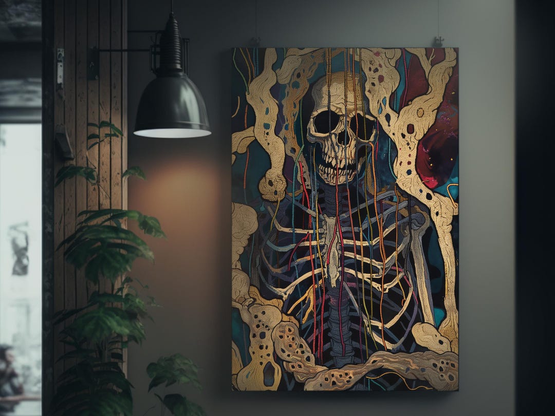 Psychedelic Skeleton | Surrealism Poster | Vibrant Strings & Detailed ...