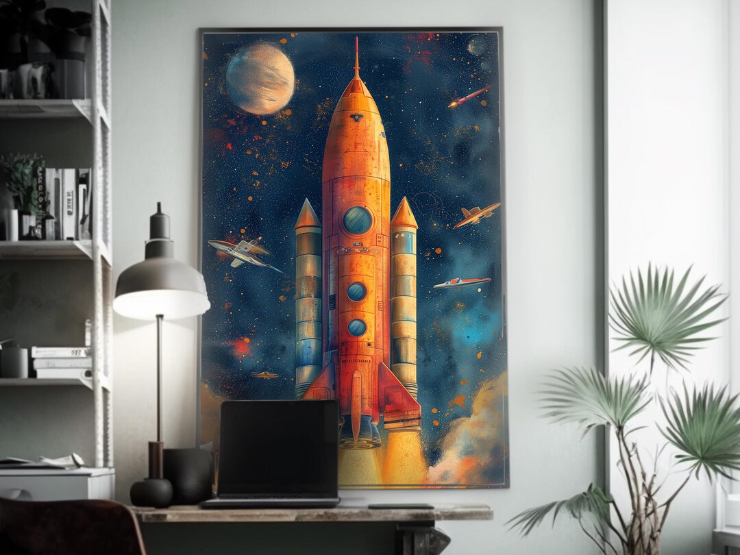 Rocket Ship Poster Art Space Imagery Sci-fi Illustration Dreamy ...