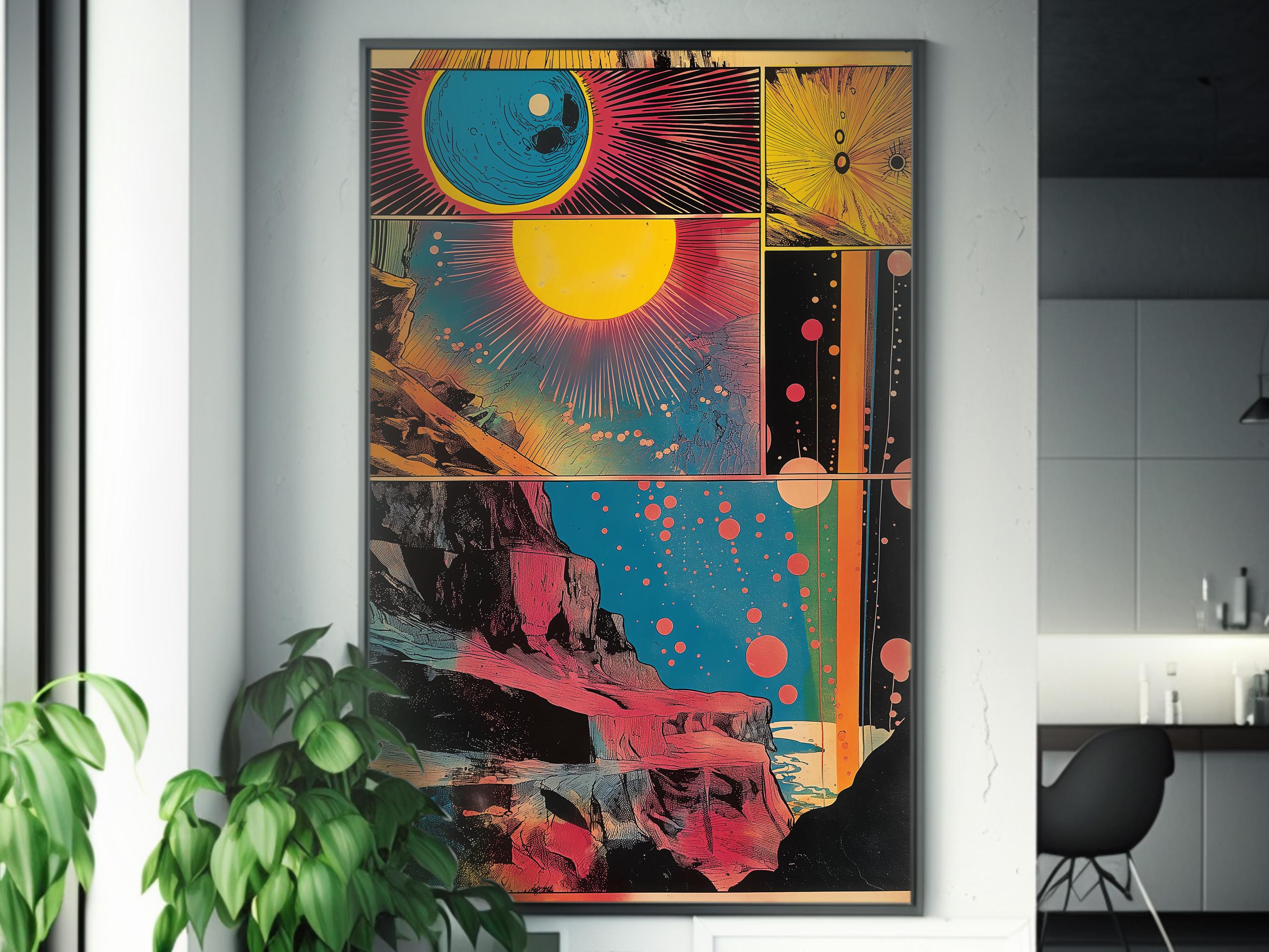 Colorful 1970s Comic Strip Poster Sun Background Art Process Art Print ...