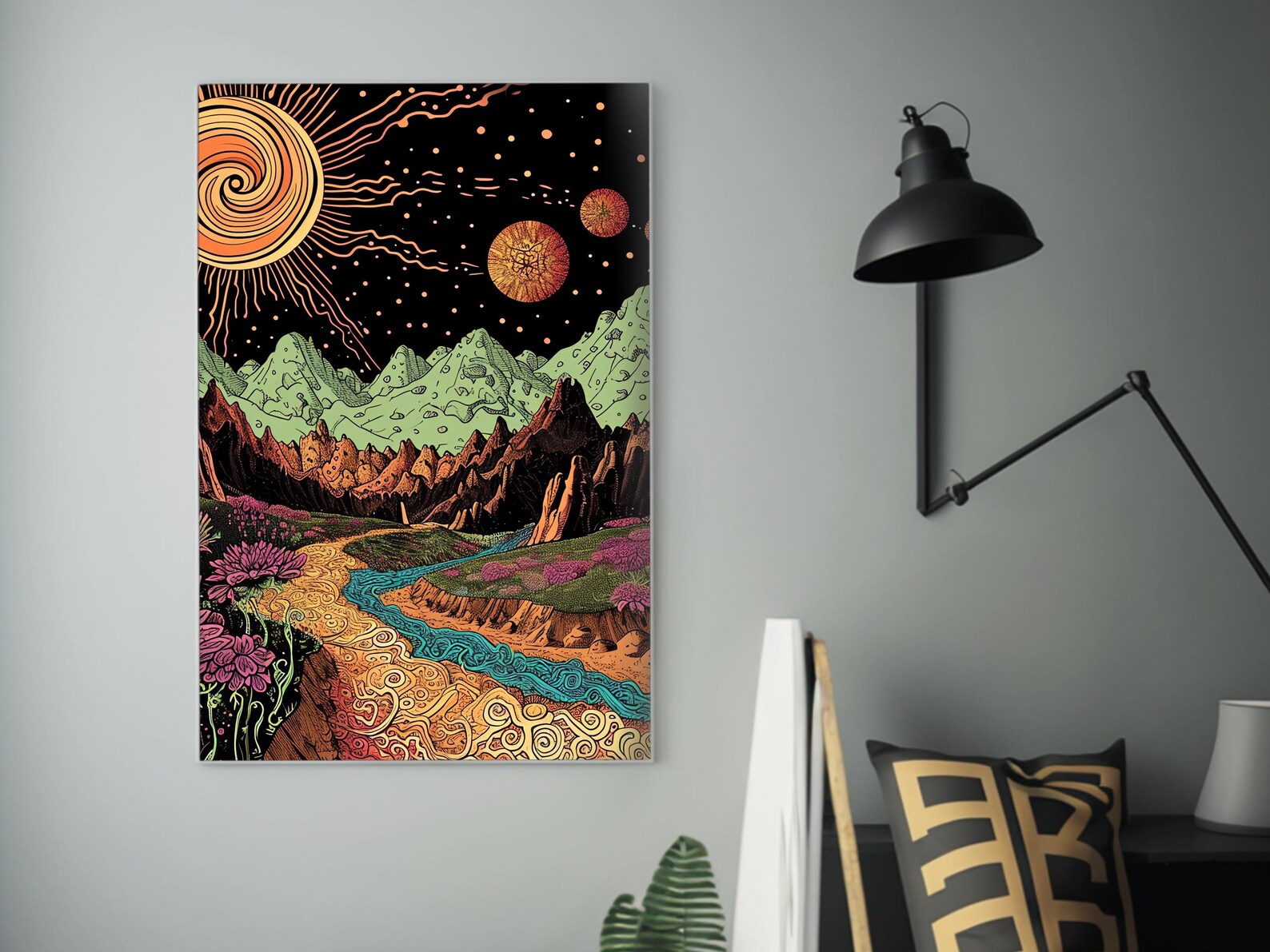 Psychedelic Mountain River Art | Cosmic Lsd-inspired Poster | Ski ...